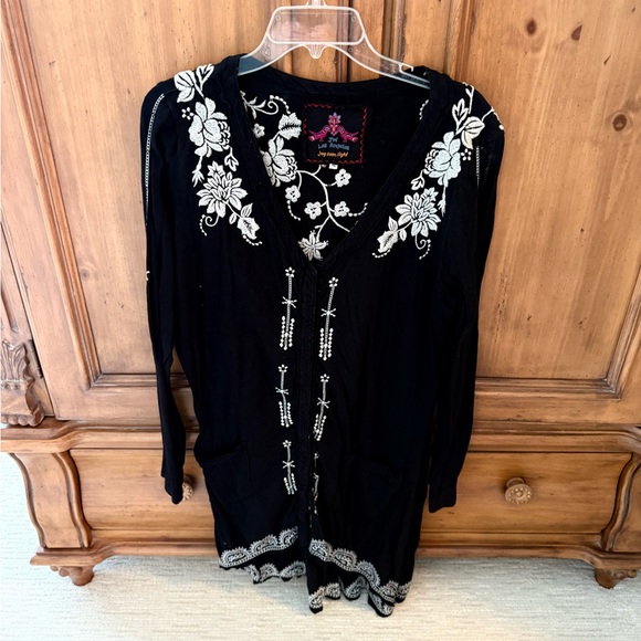 Johnny Was | Sweaters | Johnny Was Black Cotton Cardigan With White ...